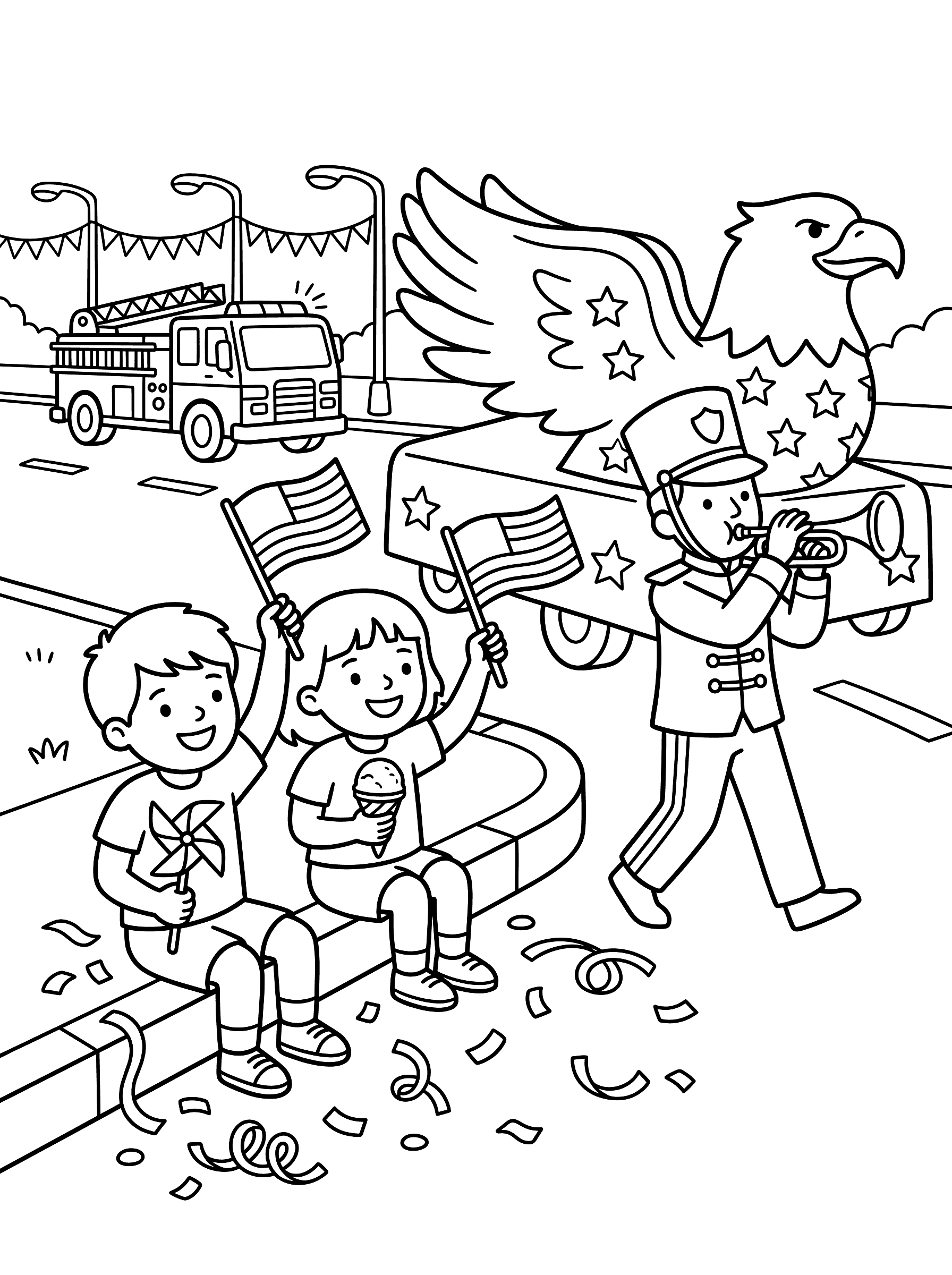 Kids at Fourth of July Parade Coloring Page - Free Coloring Page ...